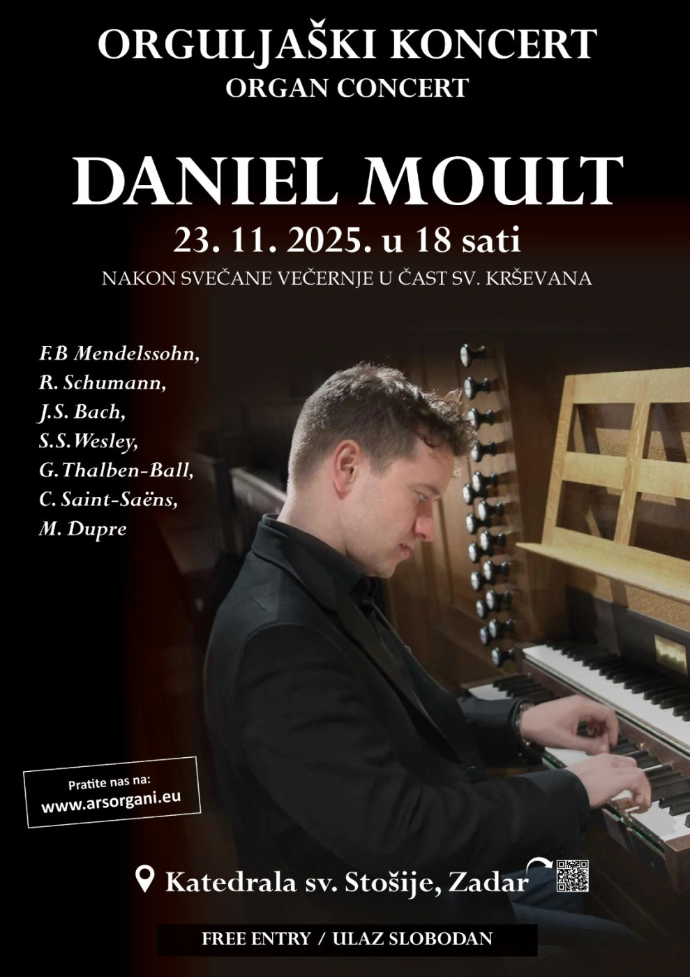 Organ Concert Daniel Moult | Advent Events | Zadar Tourist Board
